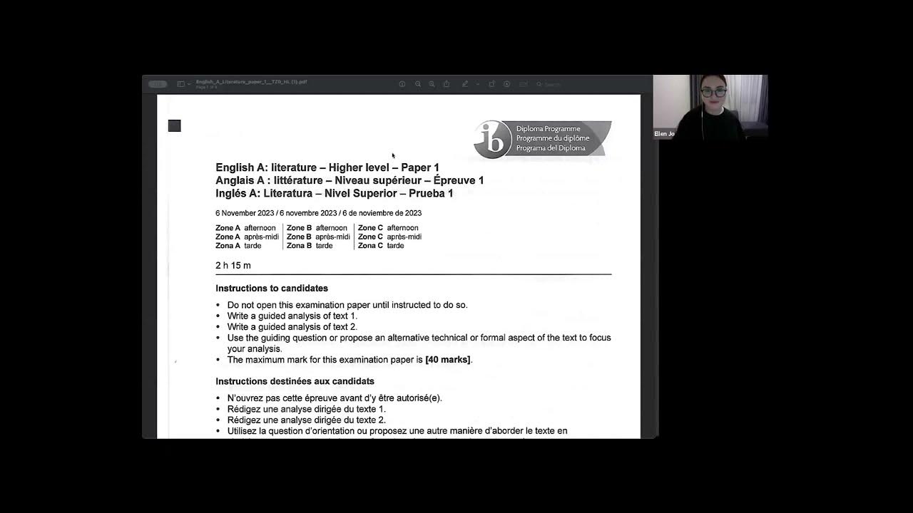 N23: IB English A Literature Paper 1 TZ 1 Fully Analysed! - YouTube