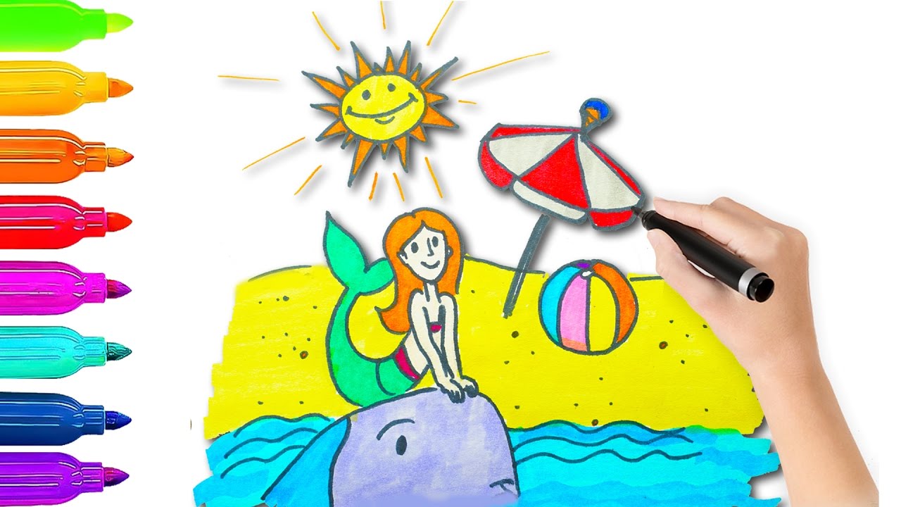 Learn Colors & Summer Beach Coloring Pages l Coloring Book Videos For ...