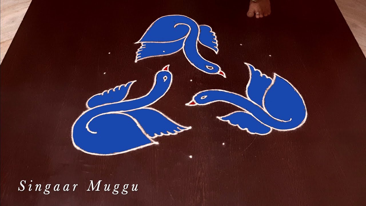 Cute swan rangoli design 7X4 dots | Traditional birds rangoli | Birds ...