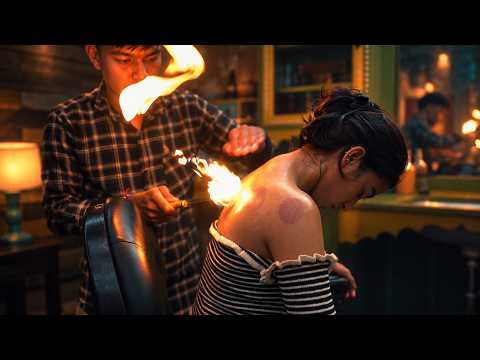 This Hot Oil Fire Shoulder Massage Looks Incredible ASMR | The Quiet Barbershop.