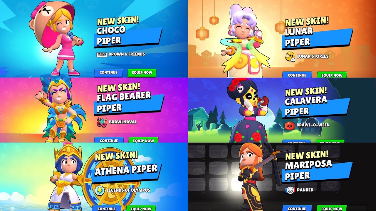 Piper All Skins/@BrawlStars Piper All Skins Unlocking Animation!! - YouTube