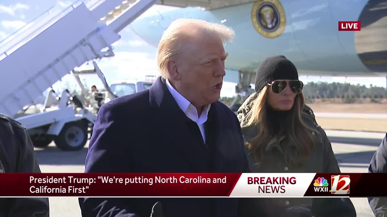 President Donald Trump arrives in North Carolina to visit areas hit by ...