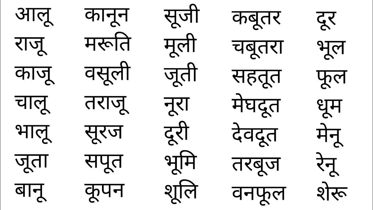 ऊ की मात्रा वाले शब्द । Badi U Ki Matra Wale Shabd । Oo Ki Matra Vale ...