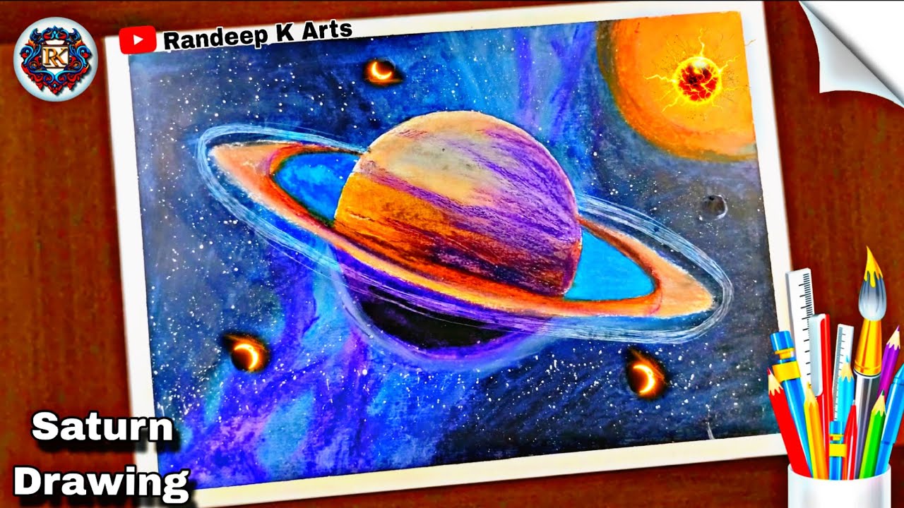 "🪐 Beautiful Saturn Drawing with Oil Pastels | Easy Space Art Tutorial ...