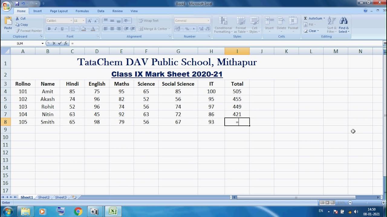 Class 9 IT Microsoft Excel Mark Sheet and Chart Example Practical - YouTube
