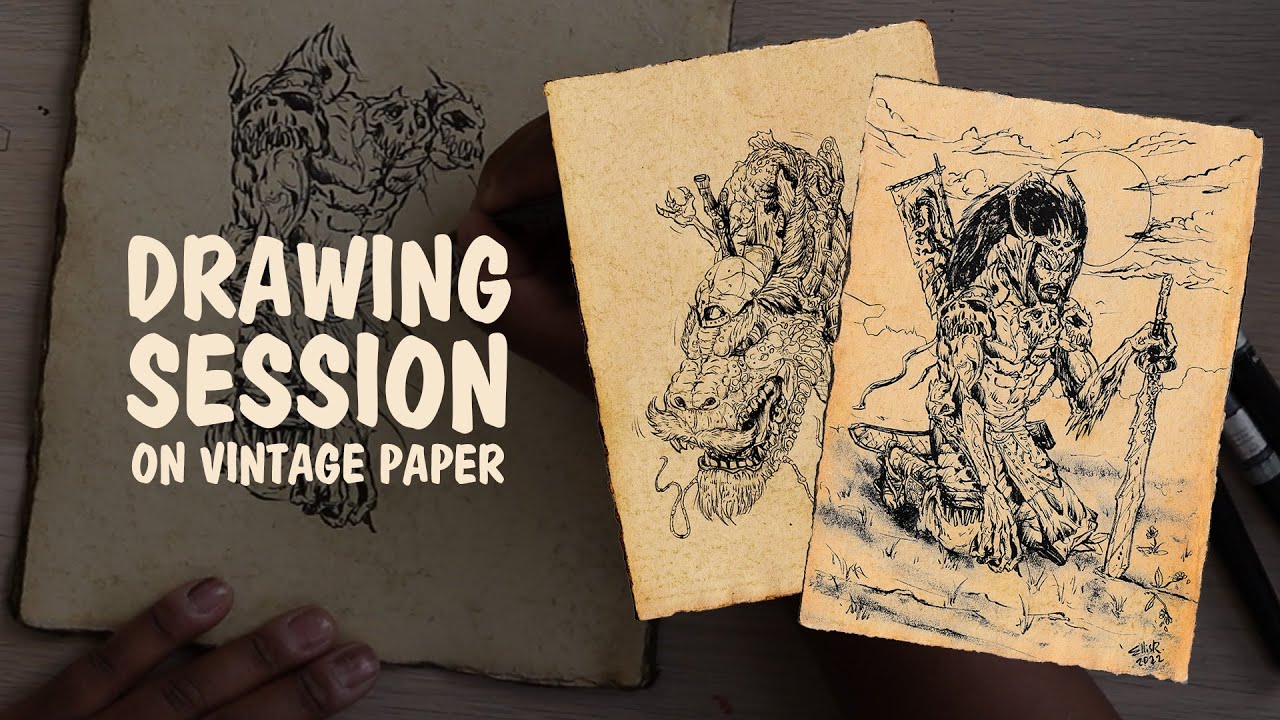 Drawing Session on Vintage Paper - YouTube