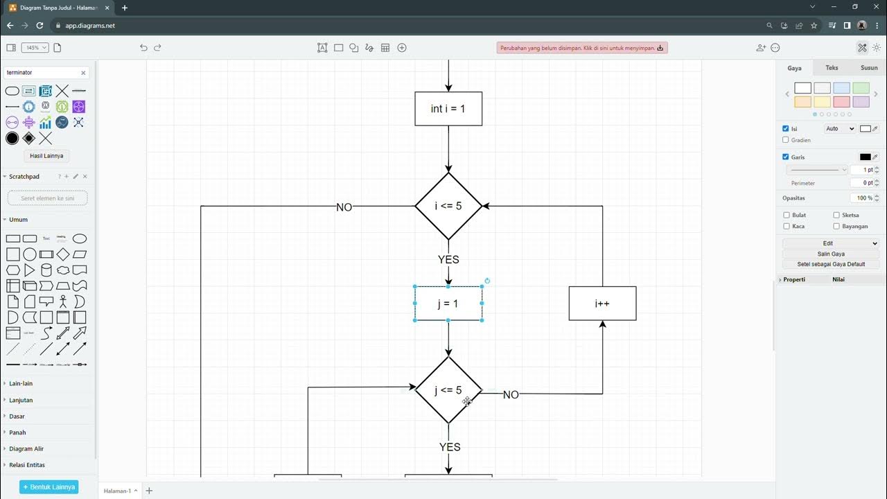 flowchart dari program nested for menampilkan tabel perkalian bilangan 1 sampai 5 - YouTube
