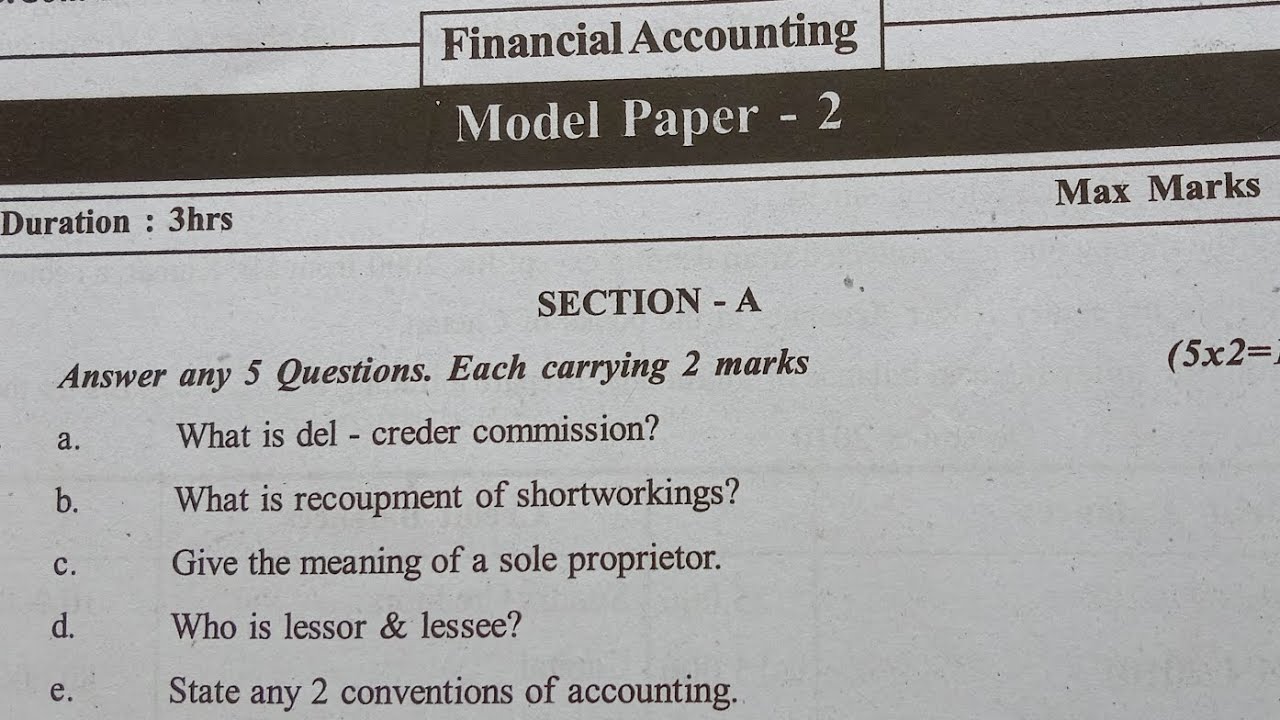 Financial Accounting Model Question Paper|Bcom First Semester For all ...