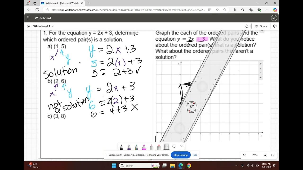 Solutions of Linear Equations (Ordered Pairs) 1/9 - YouTube