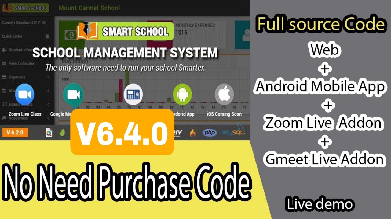 Smart School Management System | android app | zoom Live | Gmeet Live | Full Kit | No Purchase ...