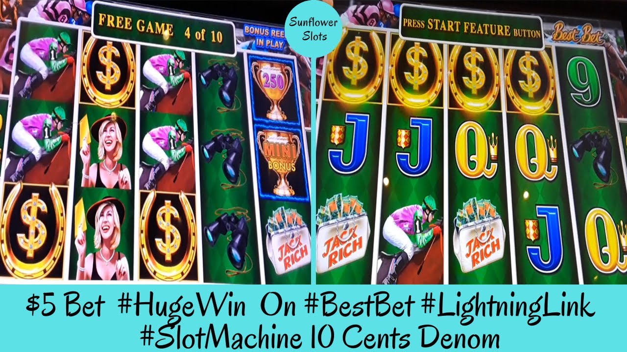 5 Bet HUGE WIN On BEST BET Lightning Link Slot Machine 10 Cents Denom ...
