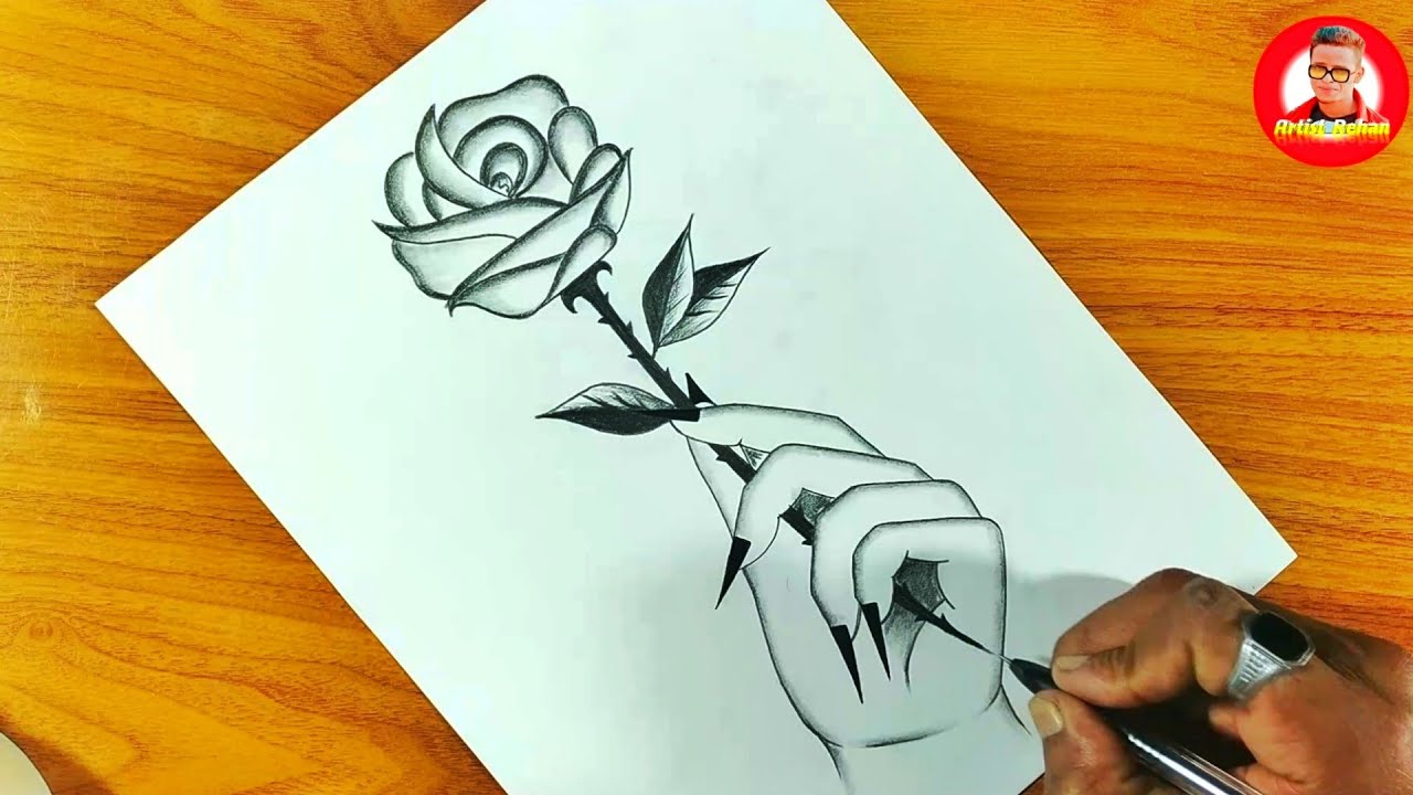 How to draw rose in hand | Rose drawing - YouTube