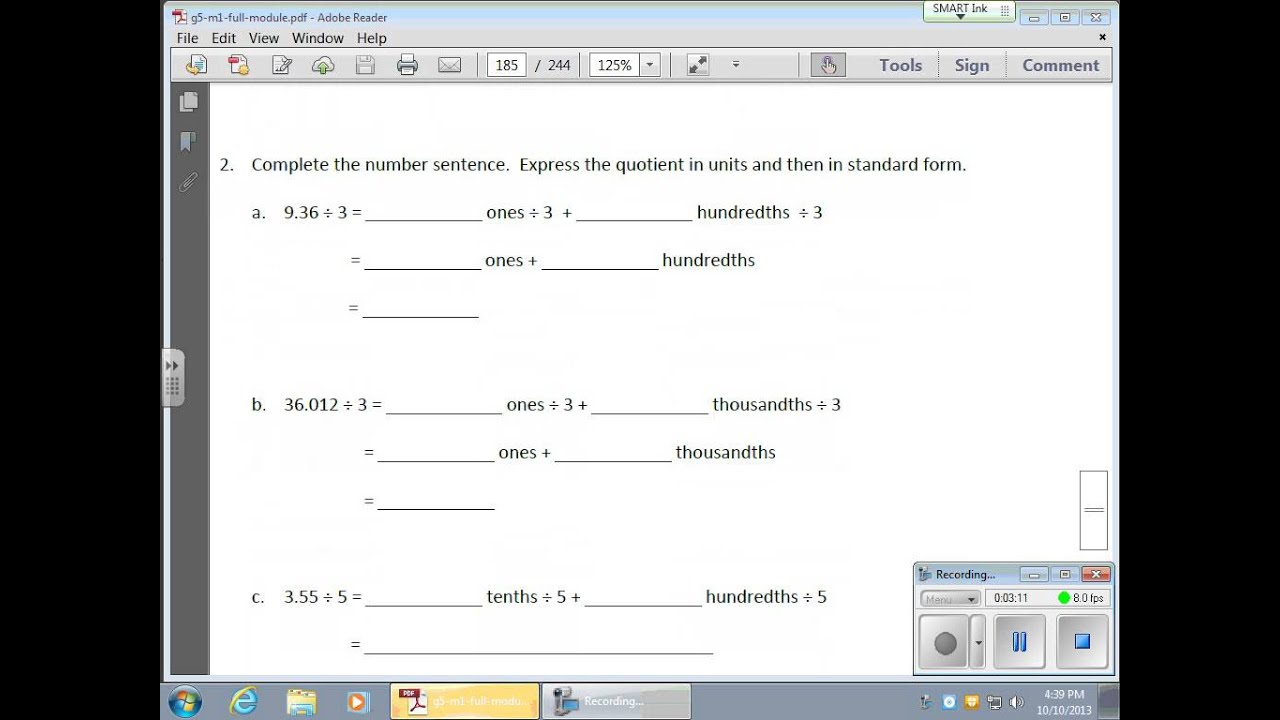 October 10 Math Module 1 Lesson 13 - Dividing Decimals - YouTube