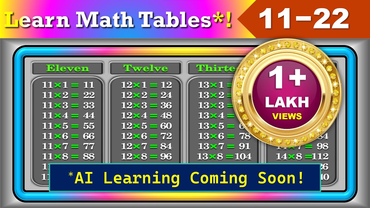 How to learn English Tables. 11 to 22 || DAG Education #table #tables ...