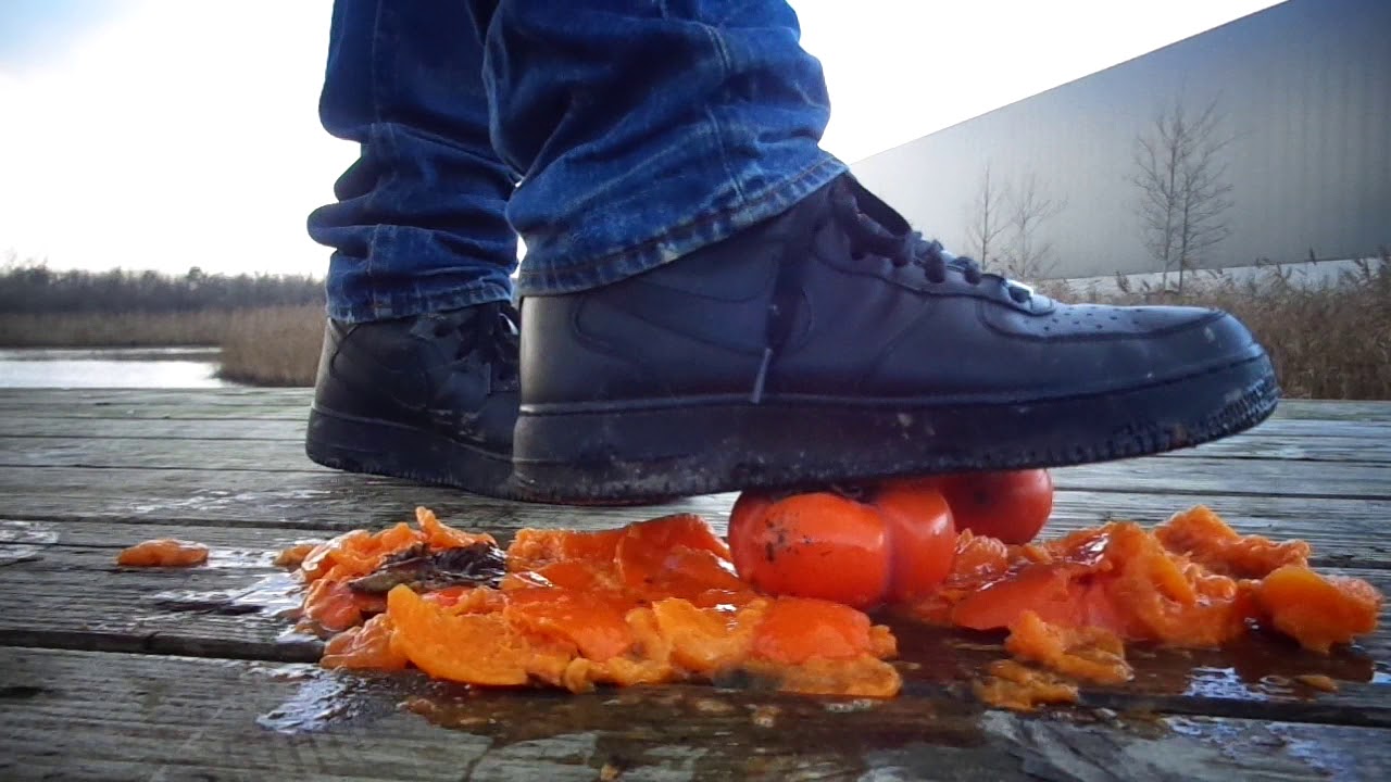 Nike Air Force 1 (AF1) food stomp, trample Kaki fruit - YouTube