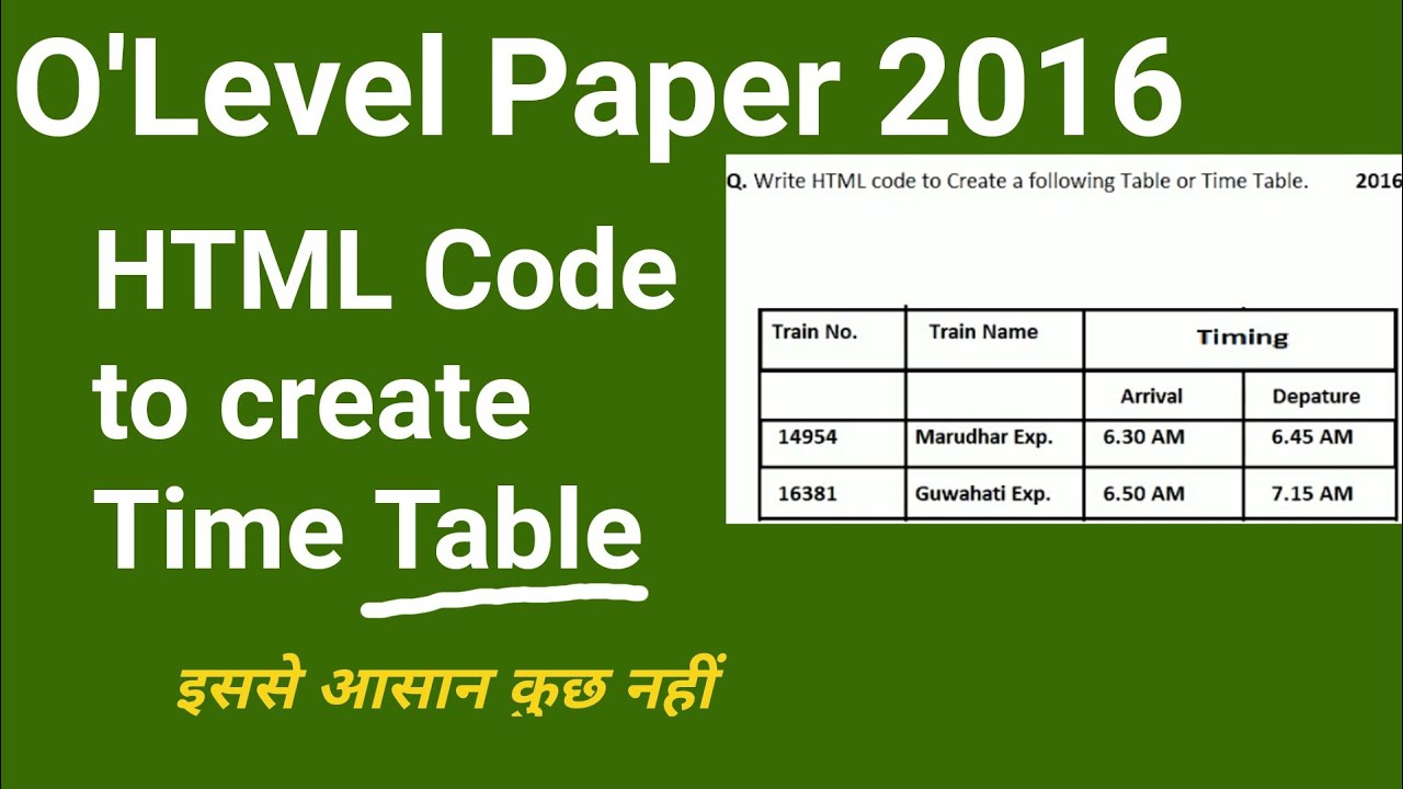 Write HTML code to create Train Time Table | O Level paper 2016 ...