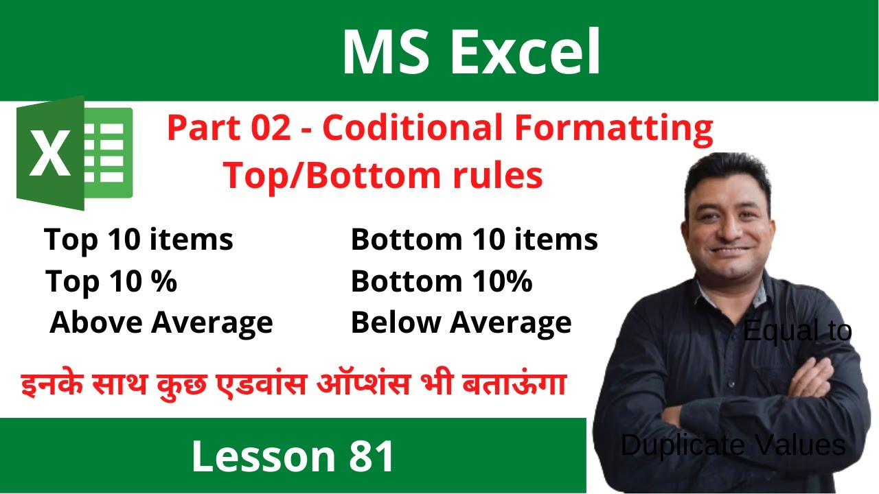 Part 2conditional Formatting Top And Bottom Rules In Excel In Hindi Youtube