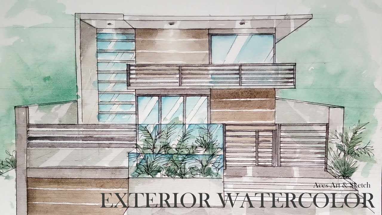 Exterior Rendering | How to paint washed watercolor technique | Aces ...