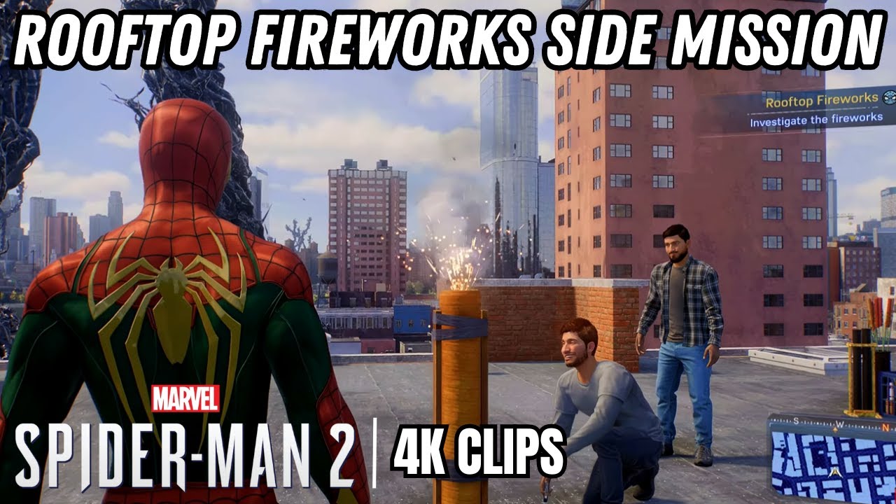 Rooftop Fireworks Side Mission | Marvel's Spider-Man 2 4K Clips ...