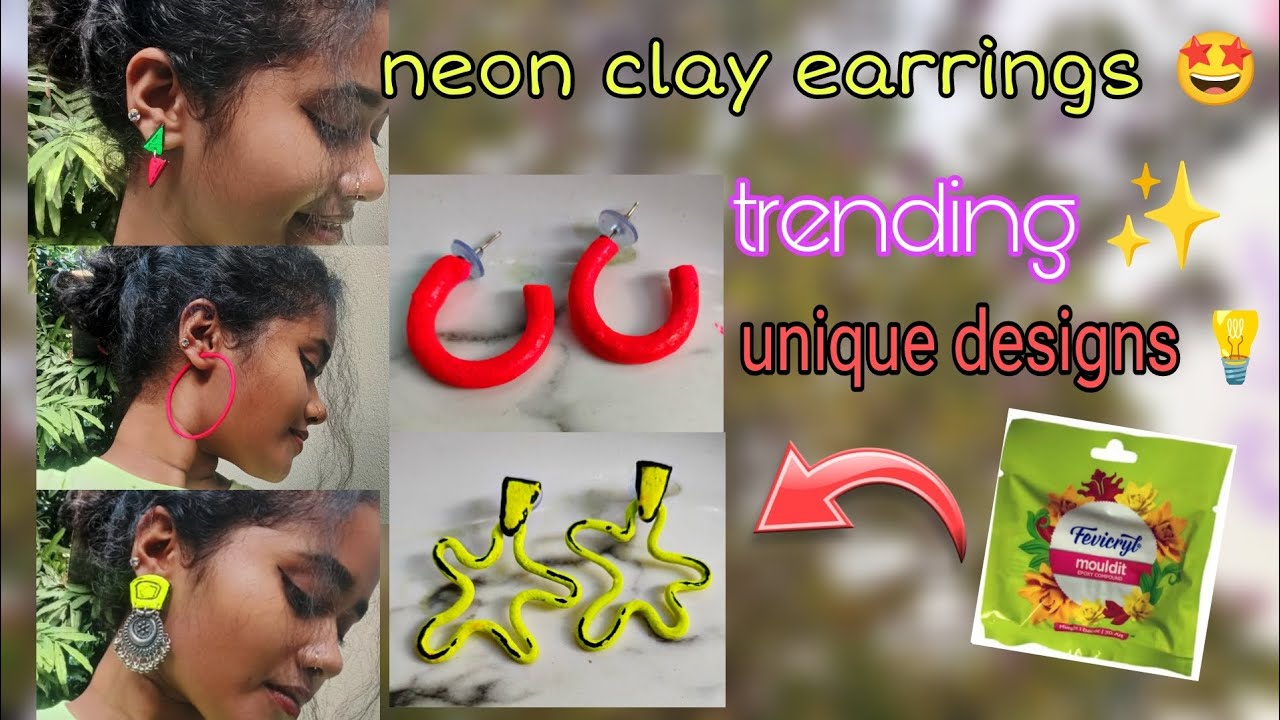 Neon clay earrings/ in easy steps 💕/new designs🤩 - YouTube