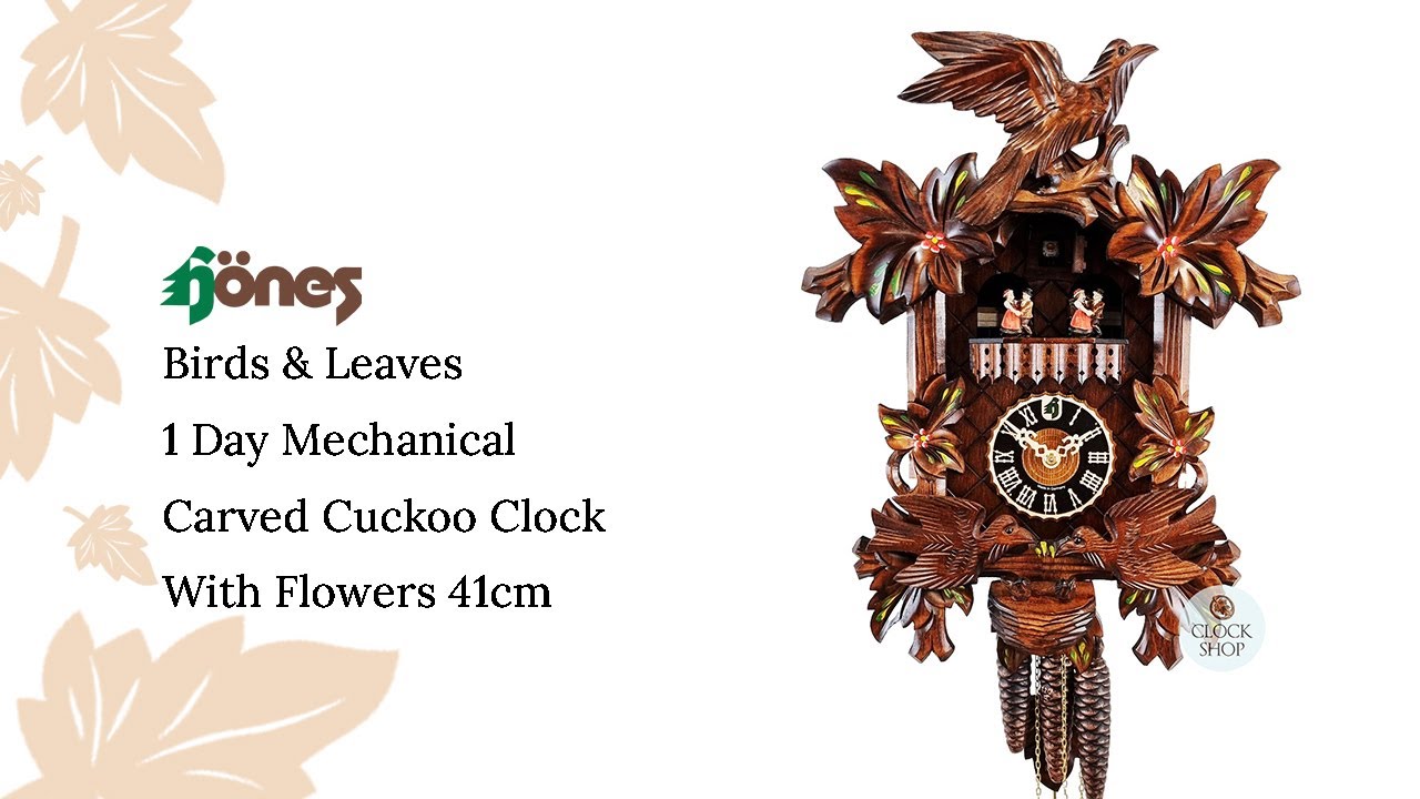 Birds & Leaves 1 Day Mechanical Carved Cuckoo Clock With Flowers 41cm ...