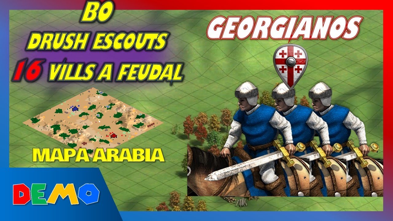 Age Of empires 2 DE | GEORGIANOS | Drush scouts | 16 aldeanos feudal | DEMOmx | Mapa Arabia aoe2 ...