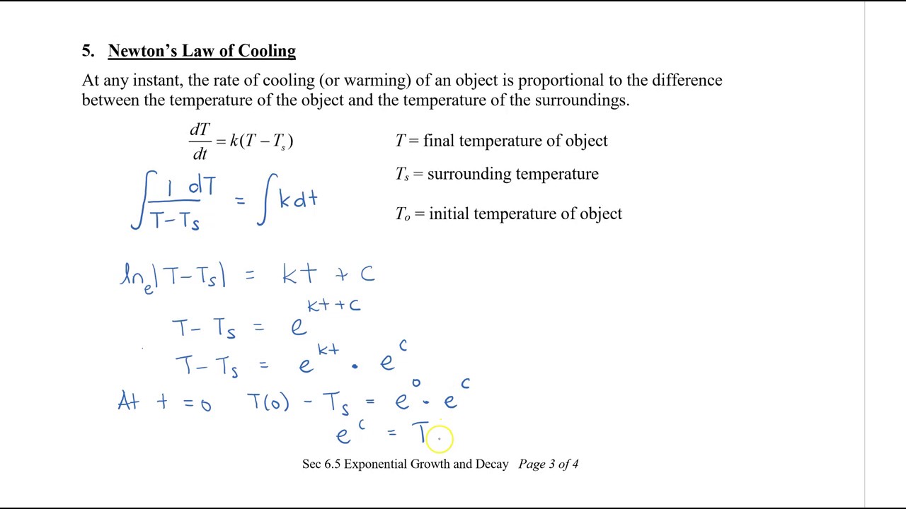 Calculus - Sec 6.5 Newton's Law of Cooling - YouTube