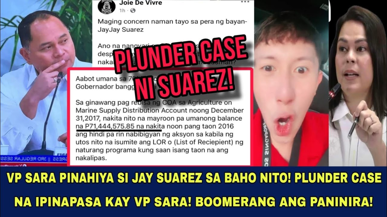 VP SARA PINAHIYA SI JAY SUAREZ SA BAHO NYA NA PLUNDER CASE! IPAPASA PA KAY VP SARA! BOOMERANG ...