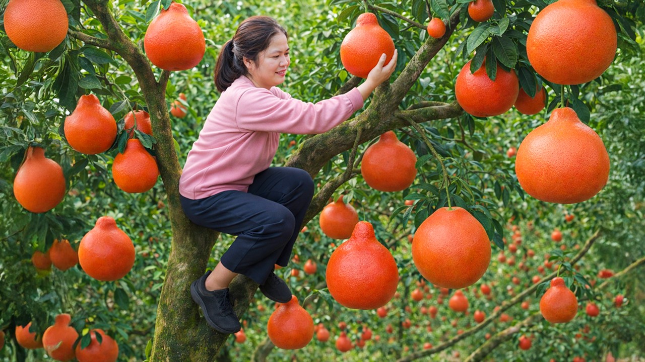 Harvesting Rare Red Pomelos, Type Pomelo Reserved Only for Emperor ...