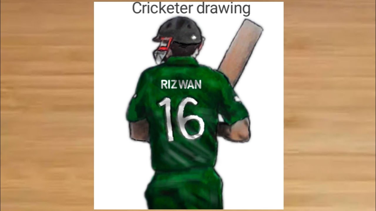 How to draw Cricketer Mohammad Rizwan from Pakistan back || How to draw ...