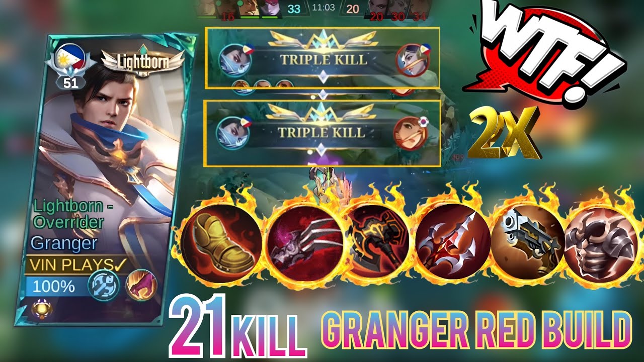 DOUBLE TRIPLE KILL GRANGER RED BUILD ITEM, WTF BUILD | MLBB - YouTube
