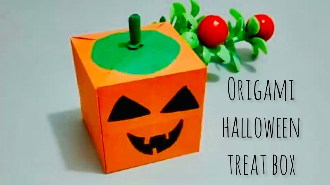 DIY- Origami Halloween Treat Box | Origami pumpkin box | Trick or treat ...