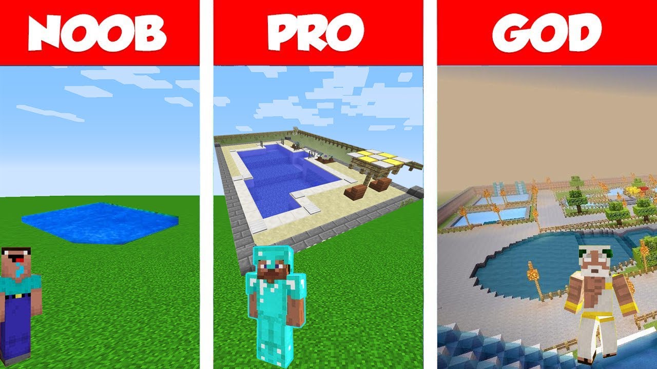 Minecraft Battle: SWIMMING POOL HOUSE BUILD CHALLENGE - NOOB vs PRO vs ...