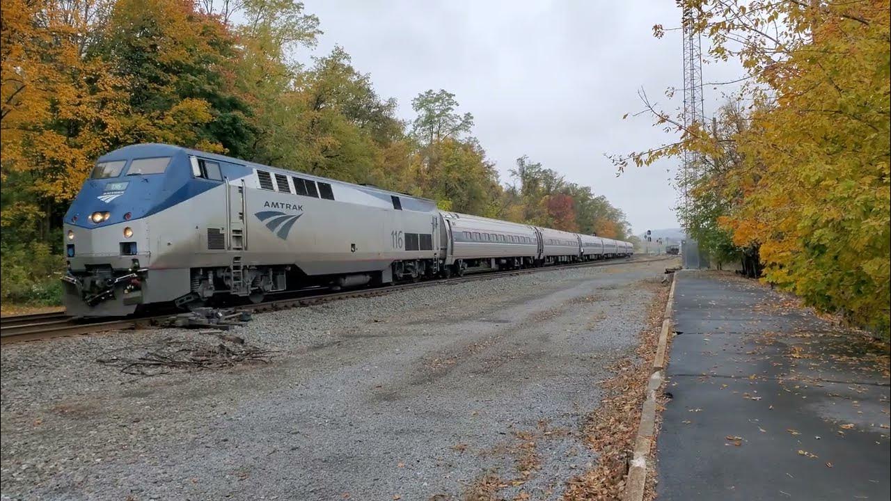 Amtrak 116 leads the eastbound Pennsylvanian at Lewistown, PA (10/25/2022) - YouTube