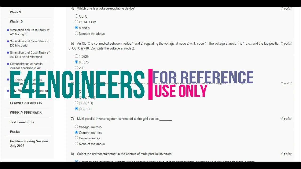 Smart Grid Basics To Advanced Technologies NPTEL week 10 assignment solution - YouTube
