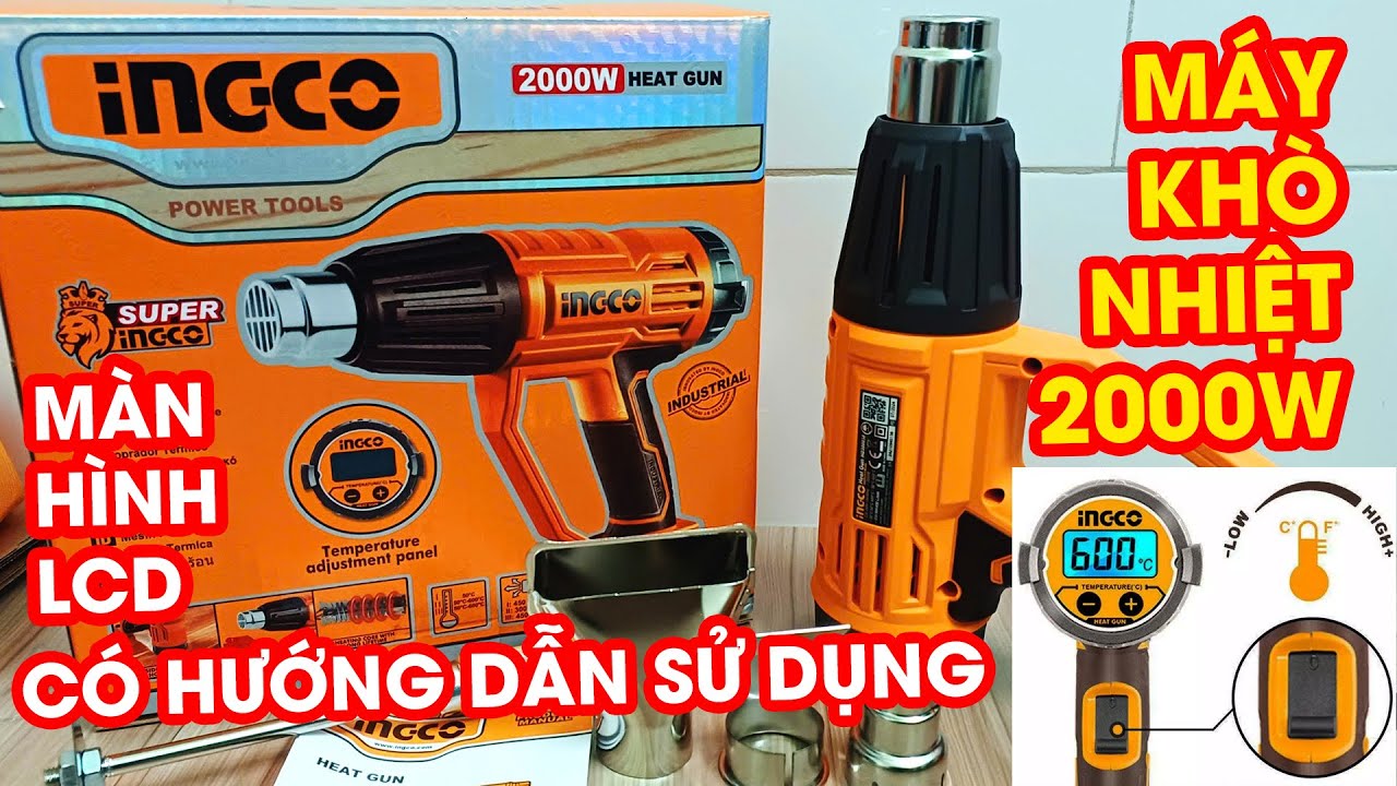 Máy thổi khò nhiệt hơi nóng 2000W có màn hình LCD chỉnh nhiệt độ 50°C ...