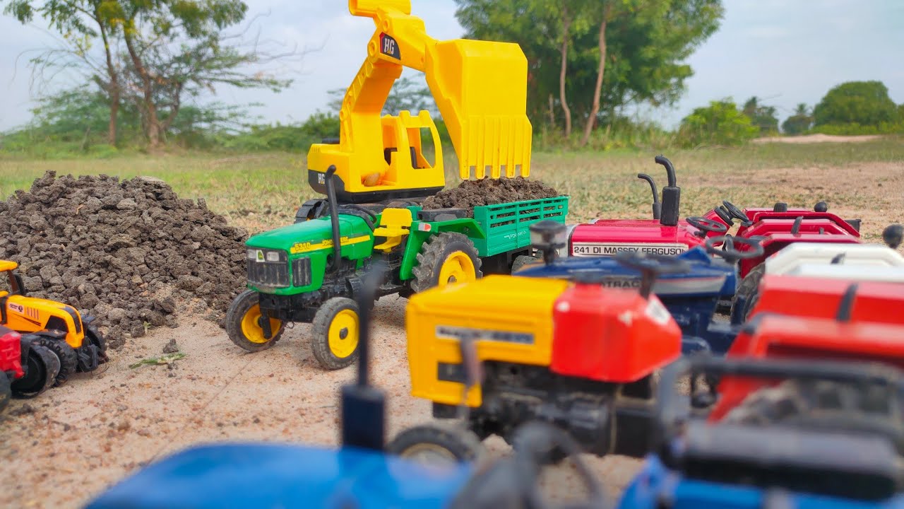 Toy Excavator black soil fully loaded John Deere toy Tractor trolley ...