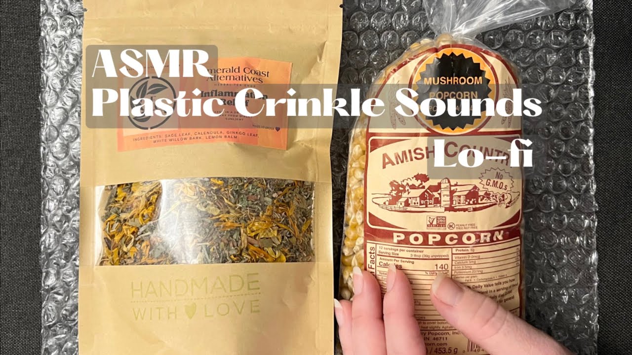 ASMR Plastic Crinkle Sounds | Popcorn, Tea, Bubble Wrap, Slow Movements ...