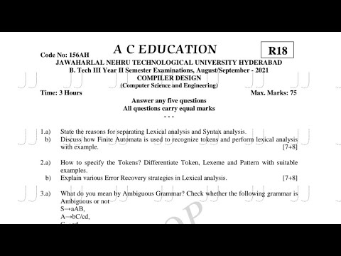 Compiler design previous question paper || JNTUH || A C EDUCATION #2 ...