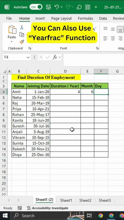 datedif function in excel | #excel #exceltips #excelshorts - YouTube