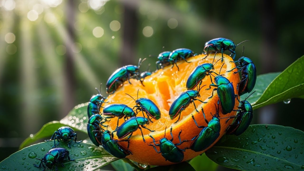 Colorful Beetles Feast on Forest Fruit | Nature Feeding Scene - YouTube