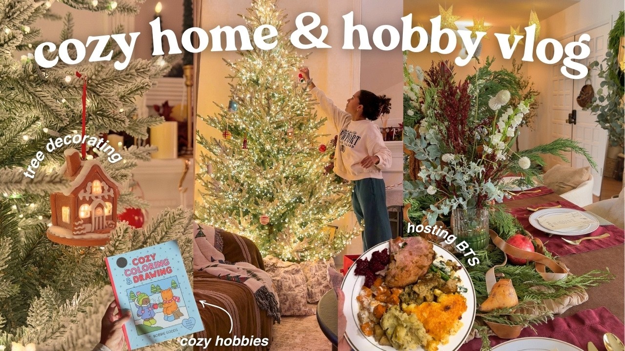 home & hobby vlog🎄decorating the tree, hosting, & cozy hobbies - YouTube
