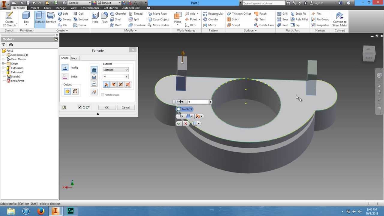 03 Turning Sketches Into 3D Models With Extrude in Autodesk Inventor ...