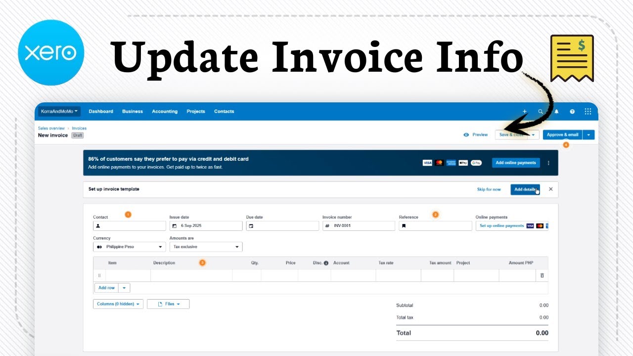 How to add bank details to invoice in Xero - YouTube