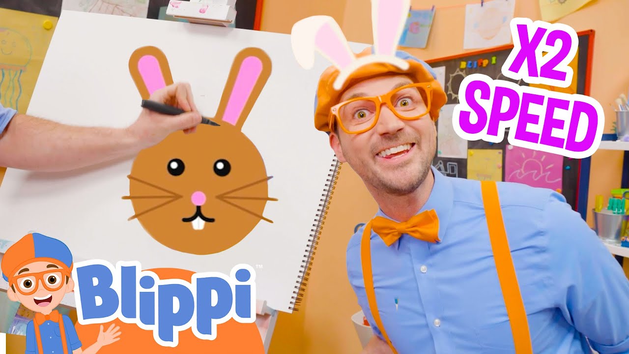 [ X2 SPEED ] Draw a BUNNY with Blippi! | Animal Art for Kids | Drawing ...