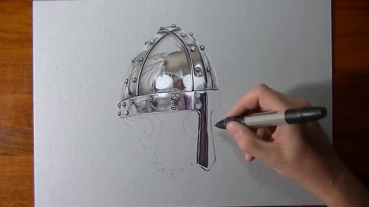 Crazy Realistic Drawing Chrome helm with leather chin strap - YouTube