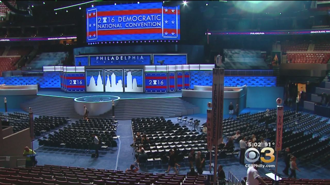 DNC Stage Revealed At Wells Fargo Center - YouTube
