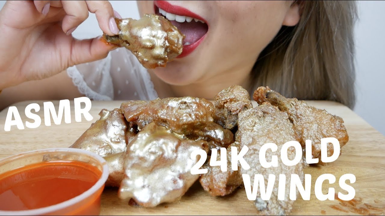 24K Gold Chicken Wings| ASMR *NO Talking Eating Sounds | N.E Let's Eat ...