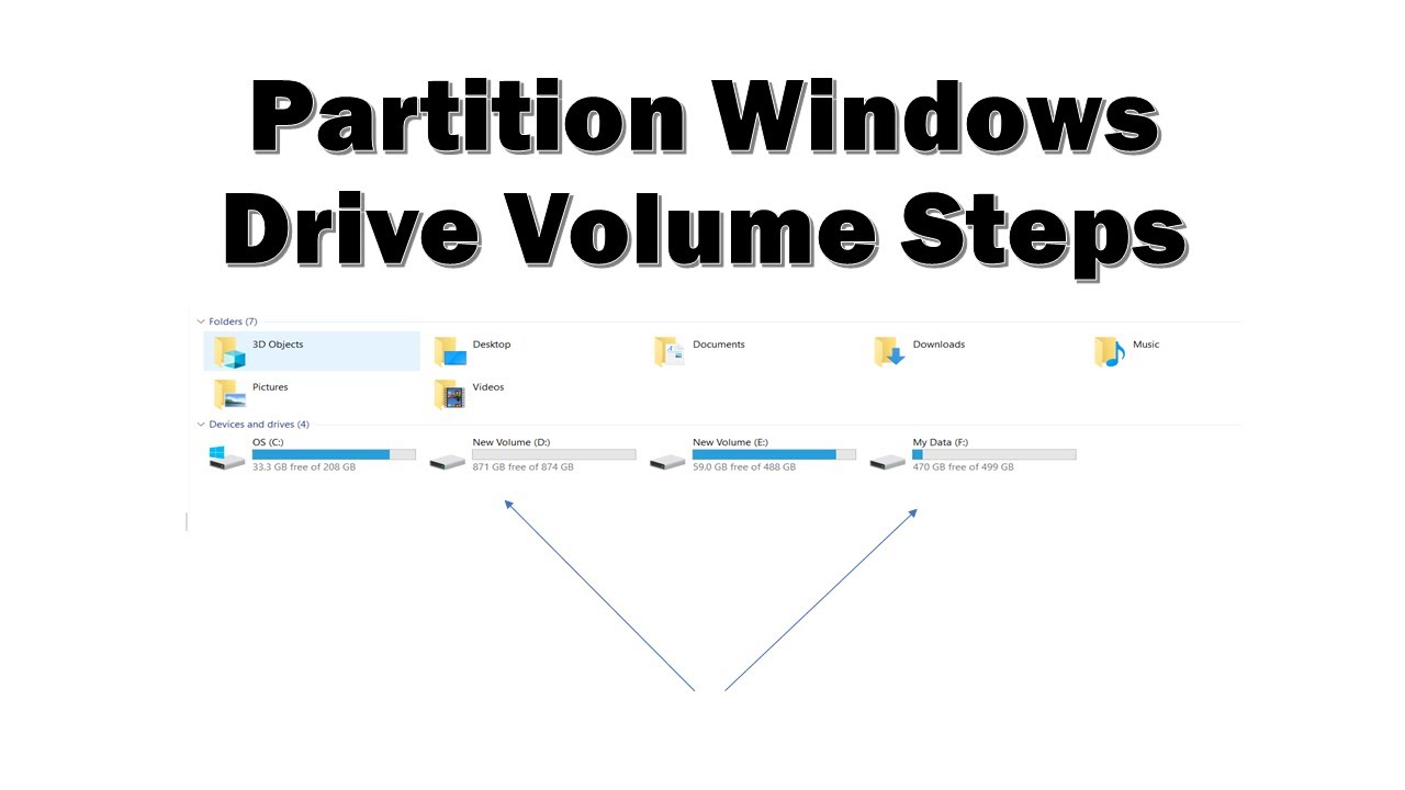 Partition Windows Drive Volume Steps - YouTube