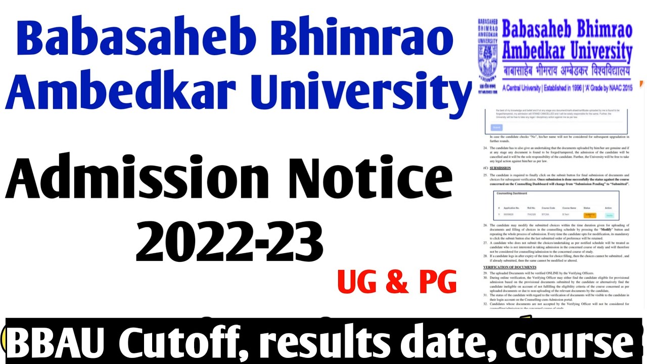 Babasaheb Bhimrao Ambedkar University admission form open 2022 BBAU ...